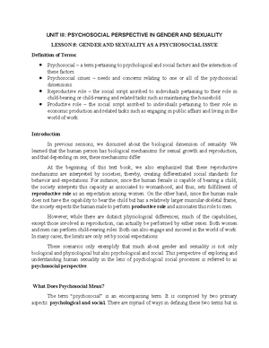 Biomedical Perspecive in Gender and Sexuality - BIOMEDICAL PERSPECTIVE ...