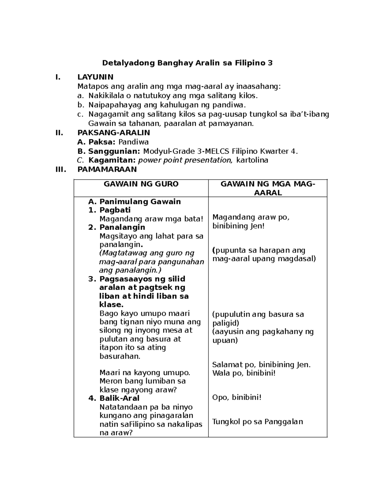 Masusing Banghay Aralin sa Filipino 3 - Detalyadong Banghay Aralin sa ...