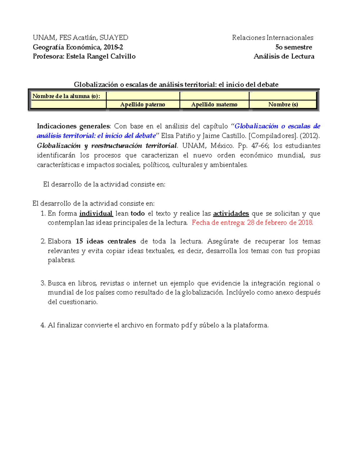 Actividad 4 Globalización - UNAM, FES SUAYED Profesora: Estela Rangel ...