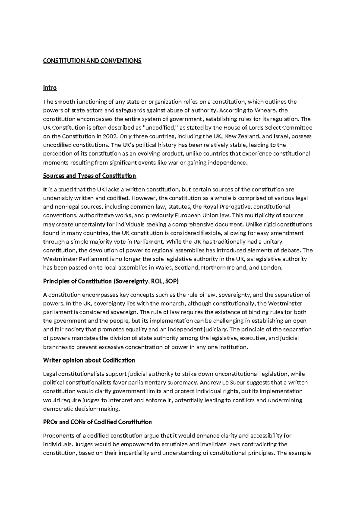 Constitution-convention essay - CONSTITUTION AND CONVENTIONS Intro The ...