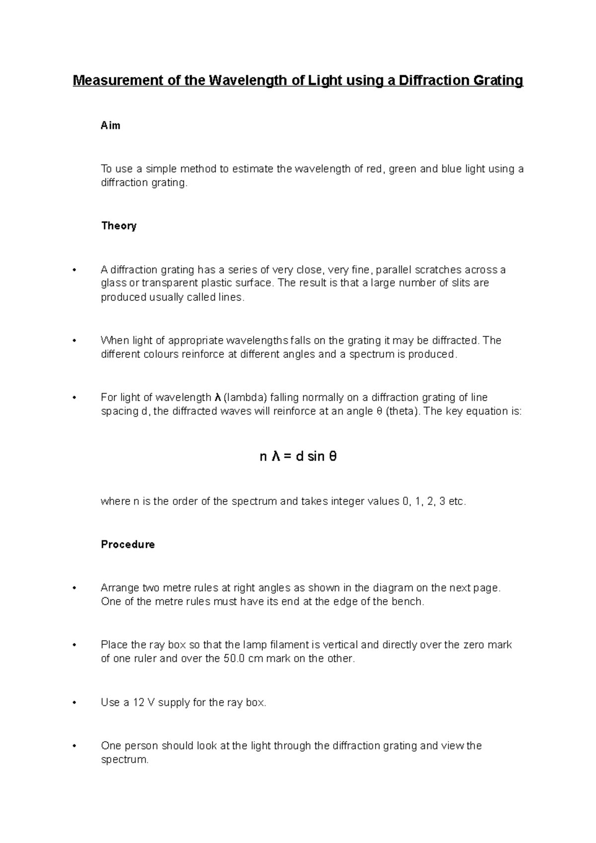 Unit 4 - All Works - Notes - Measurement of the Wavelength of Light ...