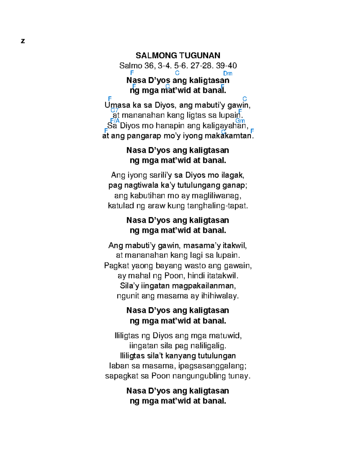 Sept 2 Salmo 36 - Just a copy - z SALMONG TUGUNAN Salmo 36, 3-4. 5-6 ...