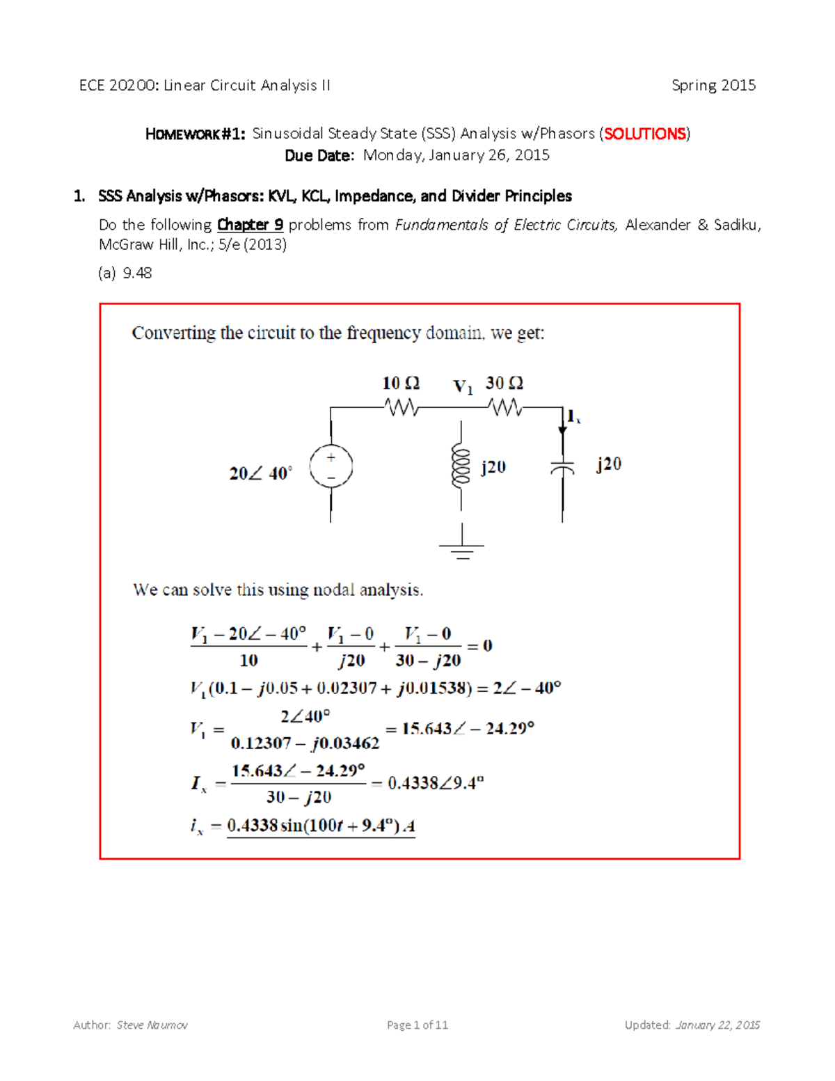 Hw1 sol - HW solutions - Electrical Circuit Analysis - ECE 20200 ...