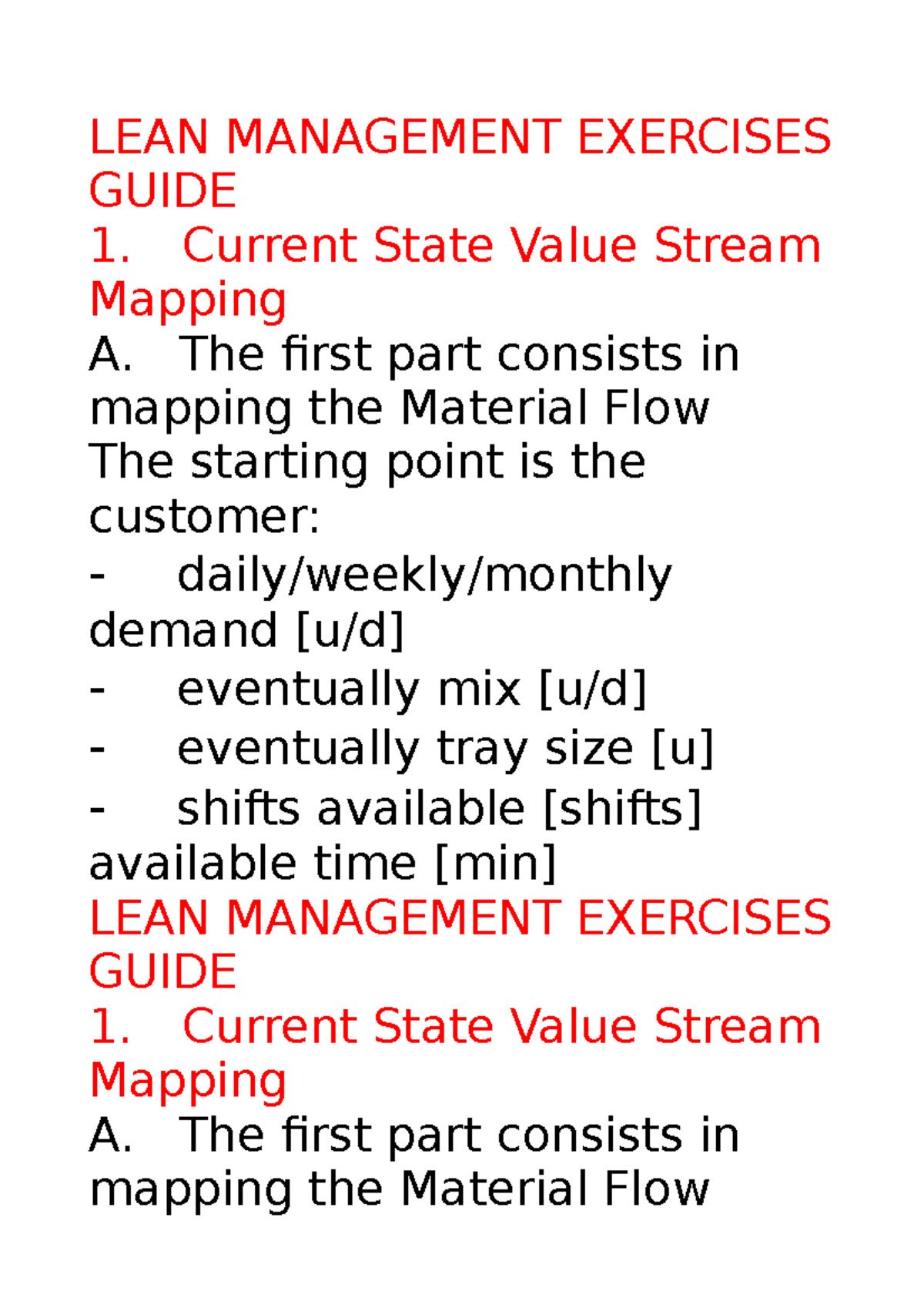 LEAN excercise guide - Appunti esercizio lean - LEAN MANAGEMENT ...