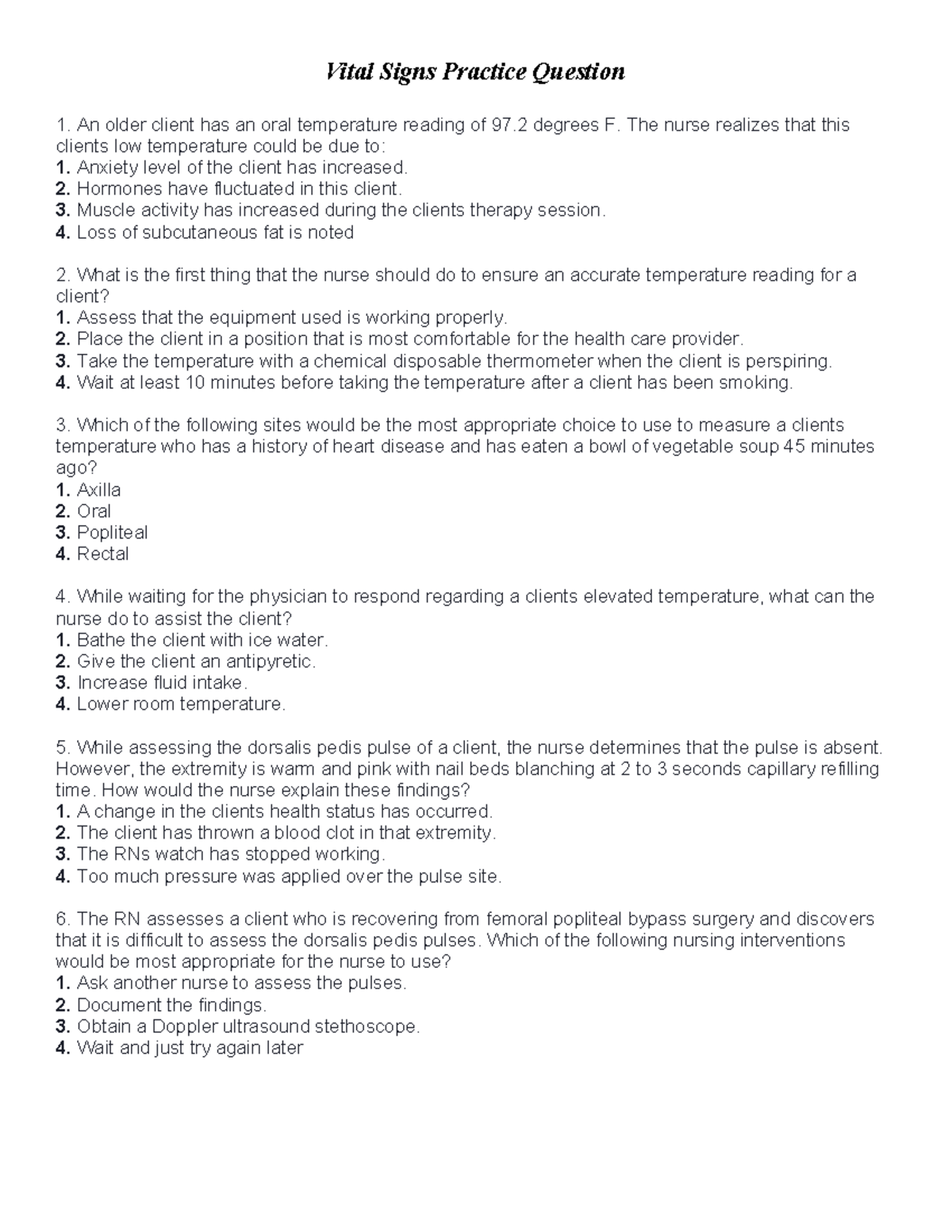 Vital Signs Practice Question Exam 1 - Vital Signs Practice Question An ...
