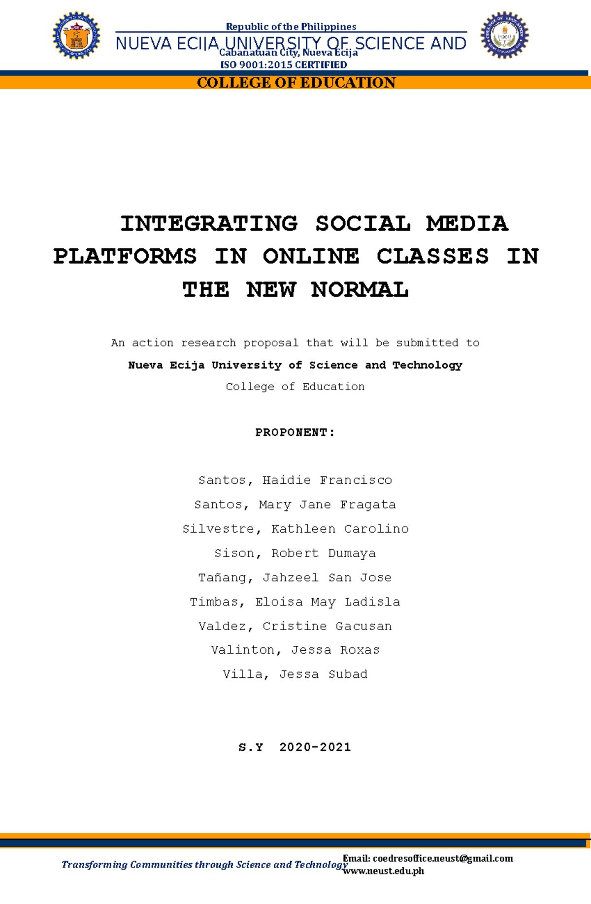 Action Research 1 This Is A Sample Of Cbar Format Integrating Social Media Platforms In