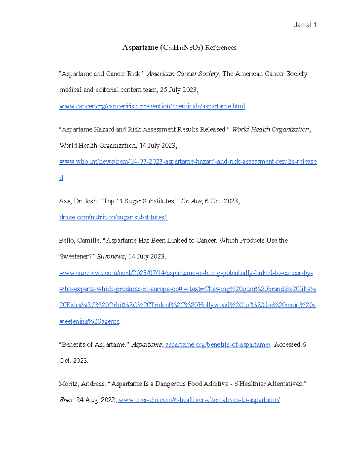 Aspartame (C₁₄H₁₈N₂O₅) References (1) - Jamal 1 Aspartame (C₁₄H₁₈N₂O₅ ...