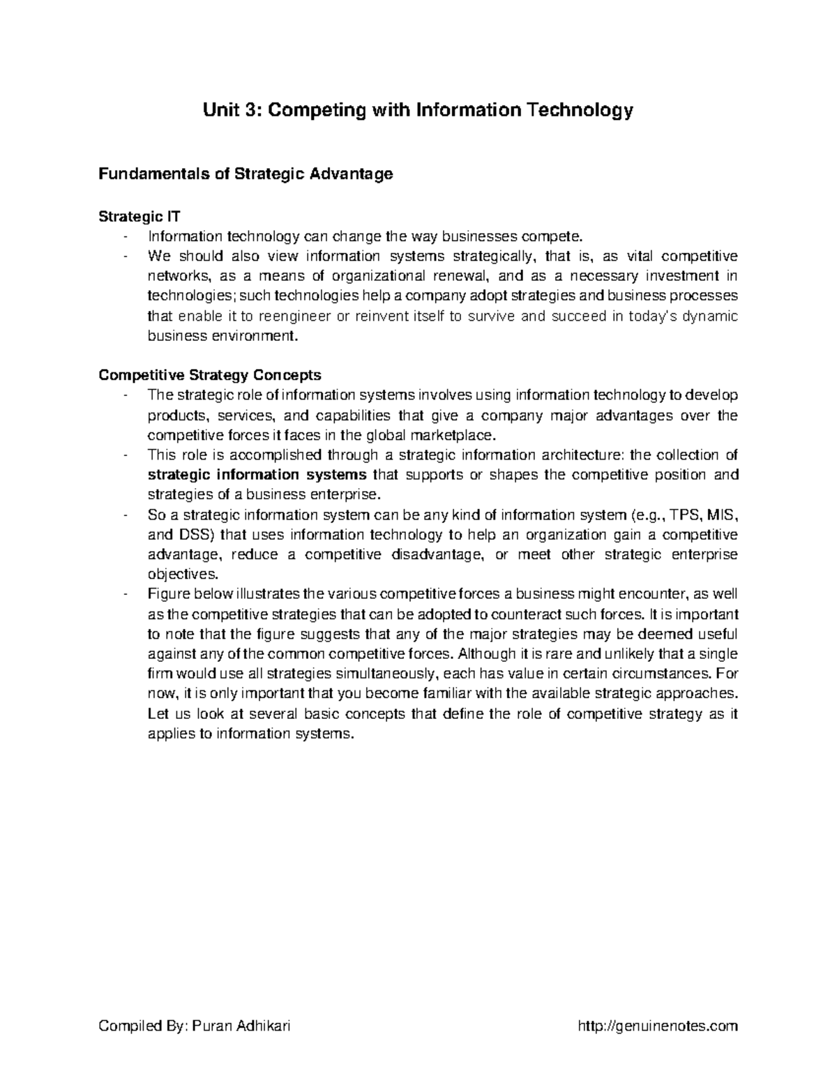 Unit 3 Competing with Information Technology - Unit 3: Competing with ...