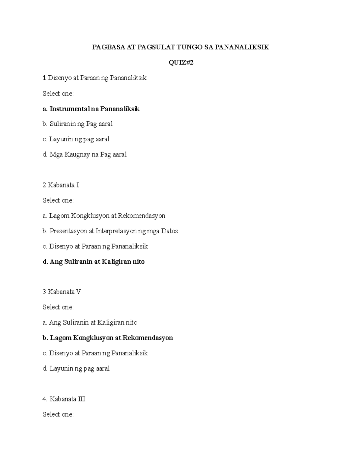 Pagbasa AT Pagsulat Tungo SA Pananaliksik QUIZ #2 - PAGBASA AT PAGSULAT ...