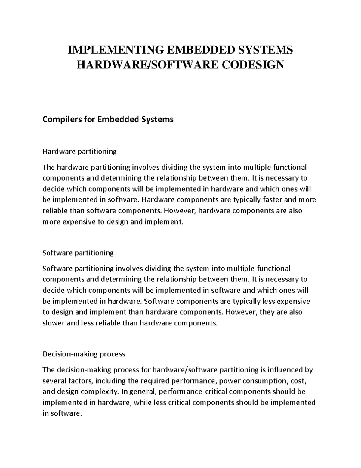 Implementing Embedded Systems Hardwaresoftware Codesign 2