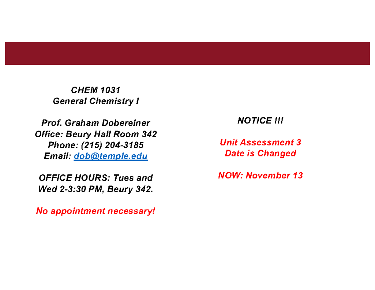 CHEM1031 week8 redacted - CHEM 1031 General Chemistry I Prof. Graham ...