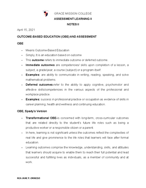 Assessment in Learning 1-Module 4 - GRACE MISSION COLLEGE ASSESSMENT ...