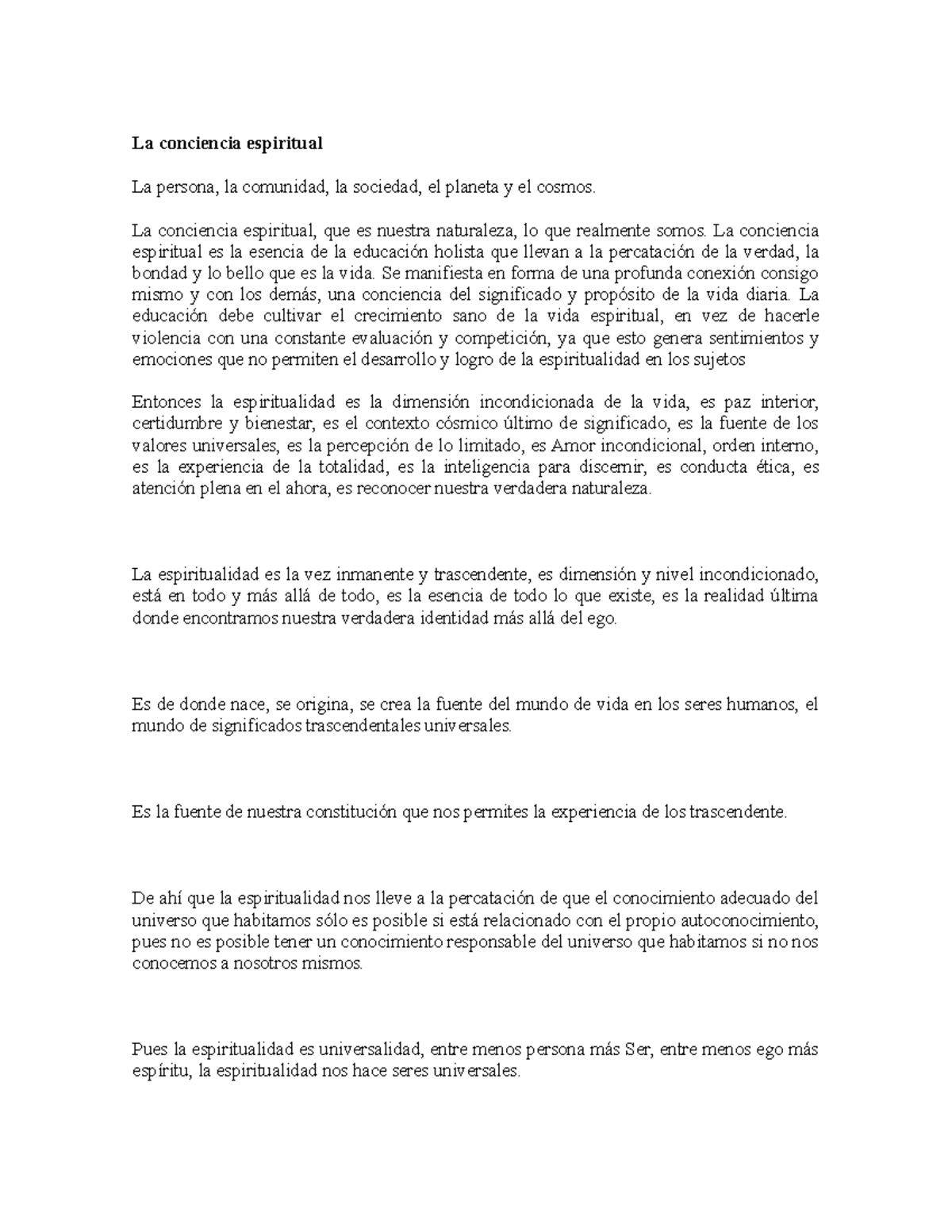 La conciencia espiritual - La conciencia espiritual, que es nuestra ...