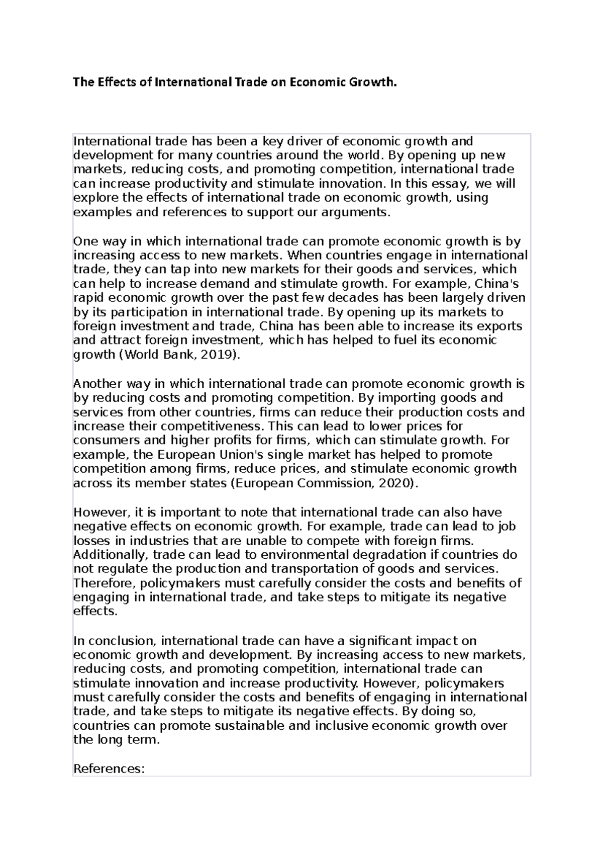 The Effects of International Trade on Economic Growth - International ...