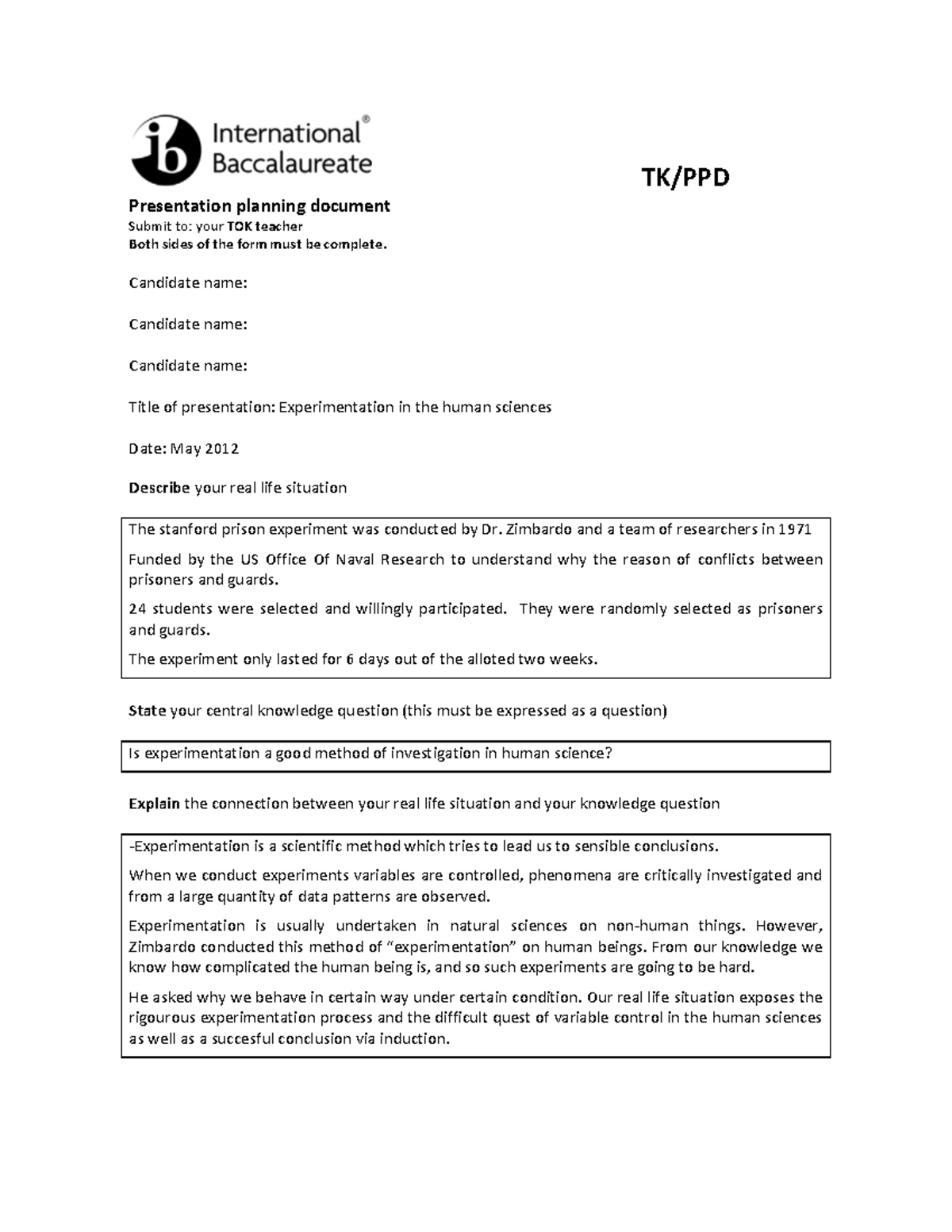 Sample PPD - TK/PPD Presentation planning document Submit to: your TOK ...