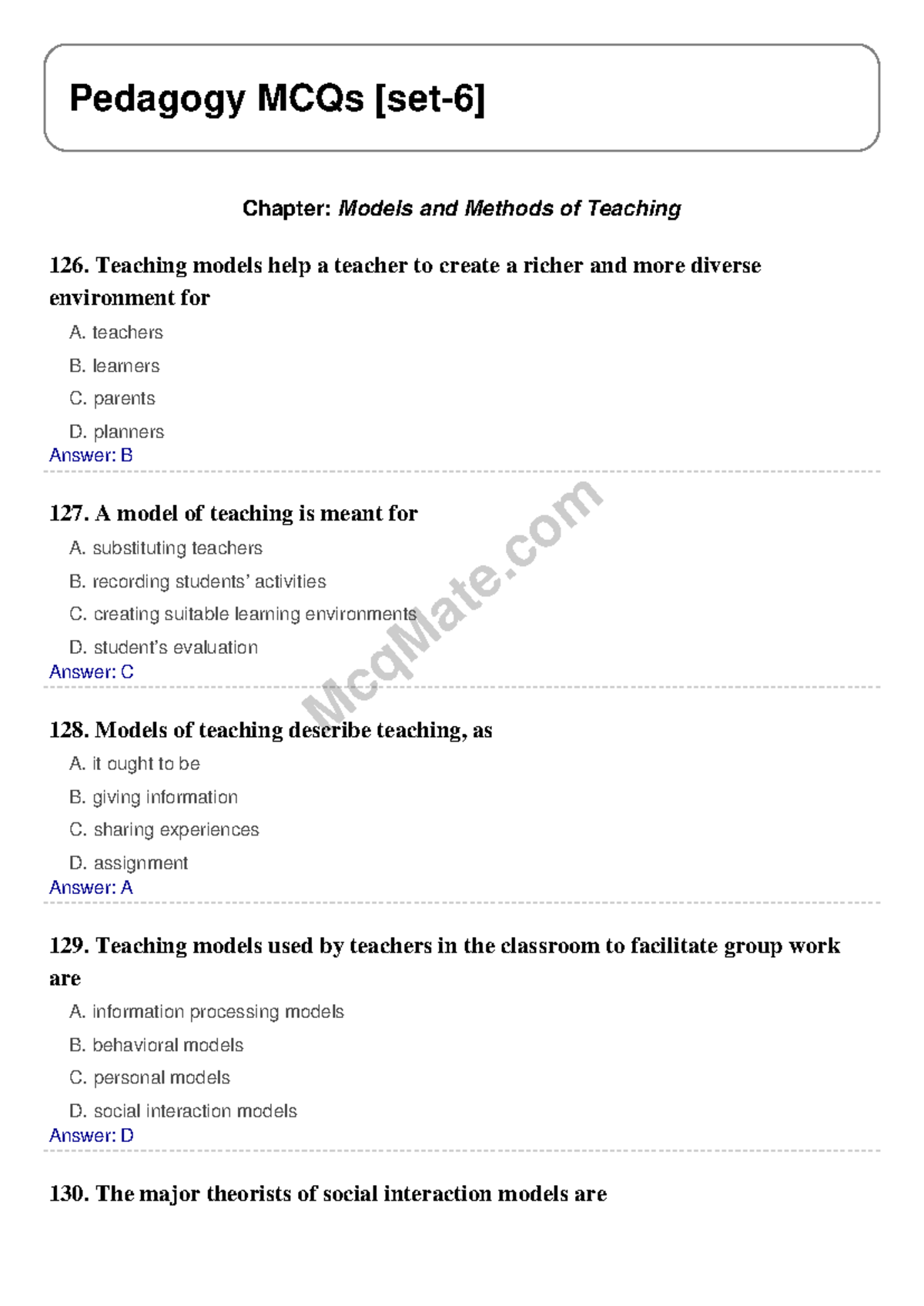 NTC Pedagogy 6 - very good note - McqMate Pedagogy MCQs [set-6] Chapter ...