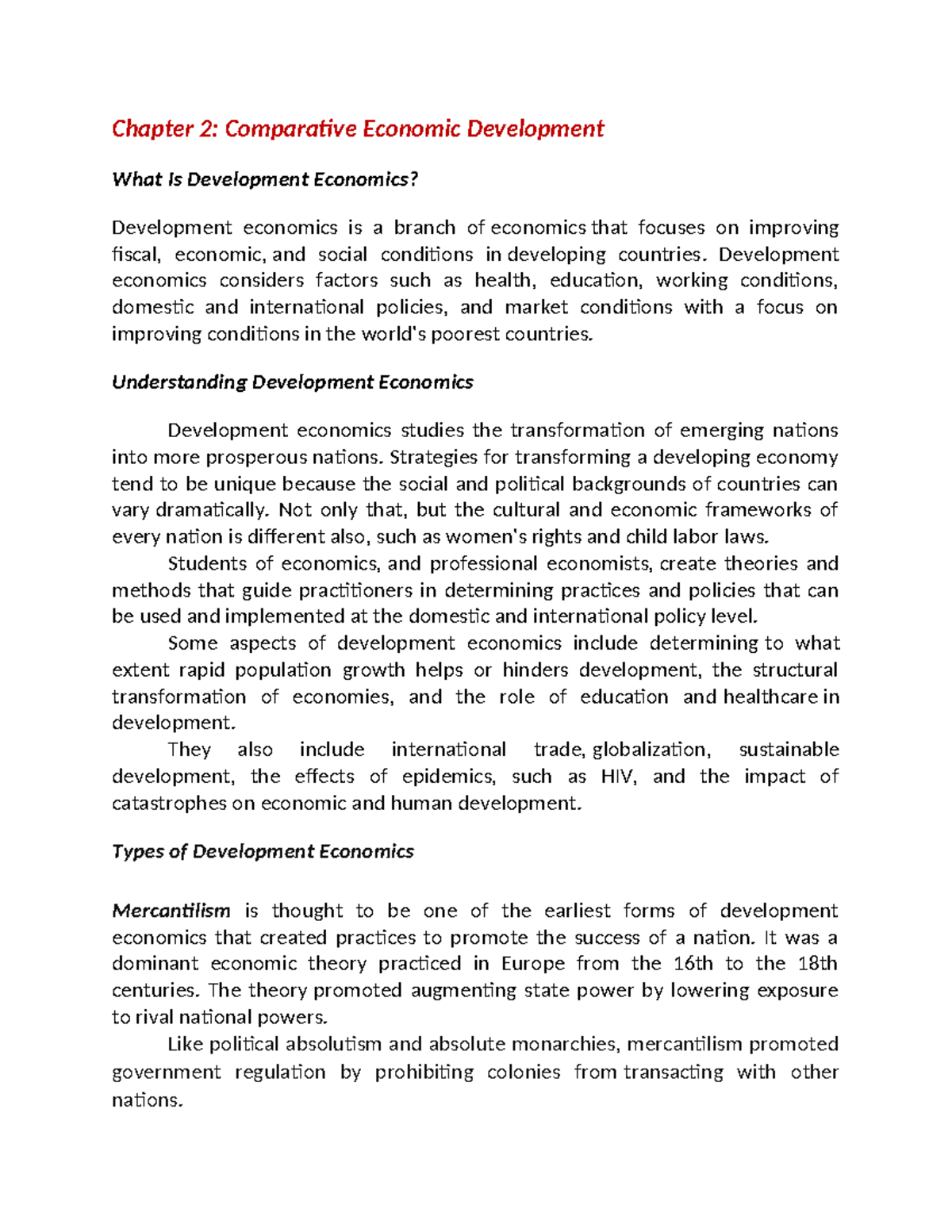 Economics Development Lecture Note2 - Chapter 2: Comparative Economic ...