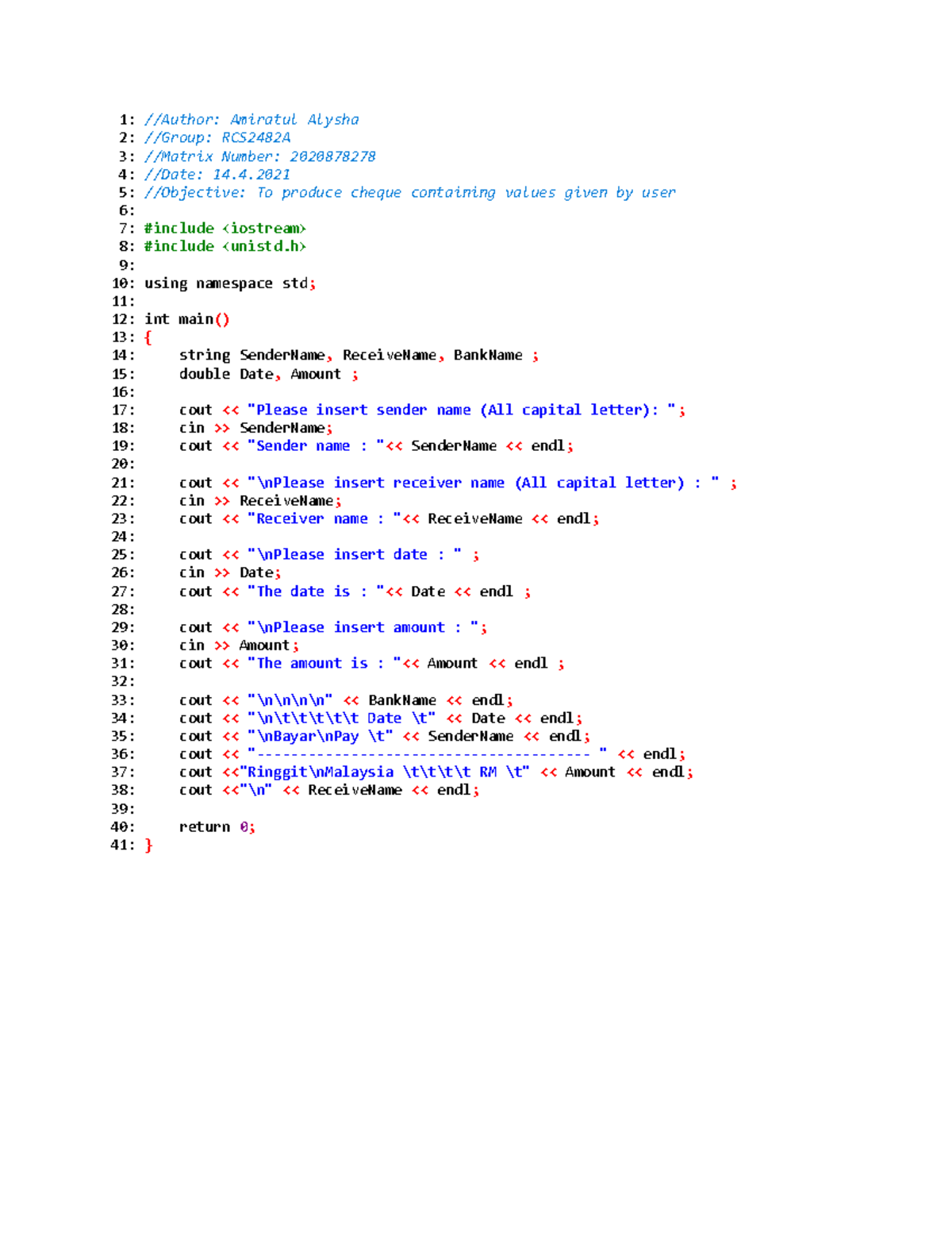 TASK3 - TASK - 1: //Author: Amiratul Alysha 2: //Group: RCS2482A 3 ...