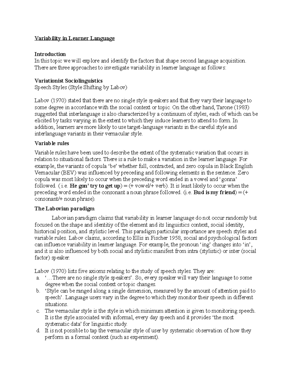 Variability in Learner Language Summary - Variability in Learner ...