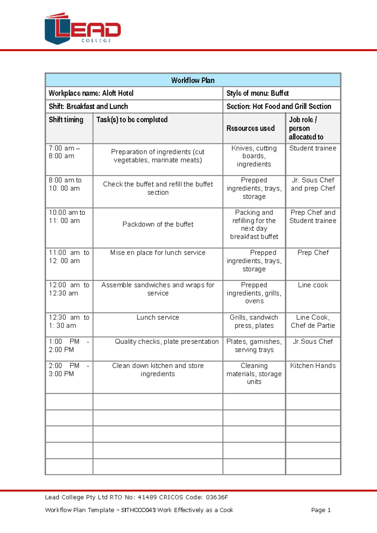 51. Sithccc 043 Workflow Plan template - Workflow Plan Workplace name ...