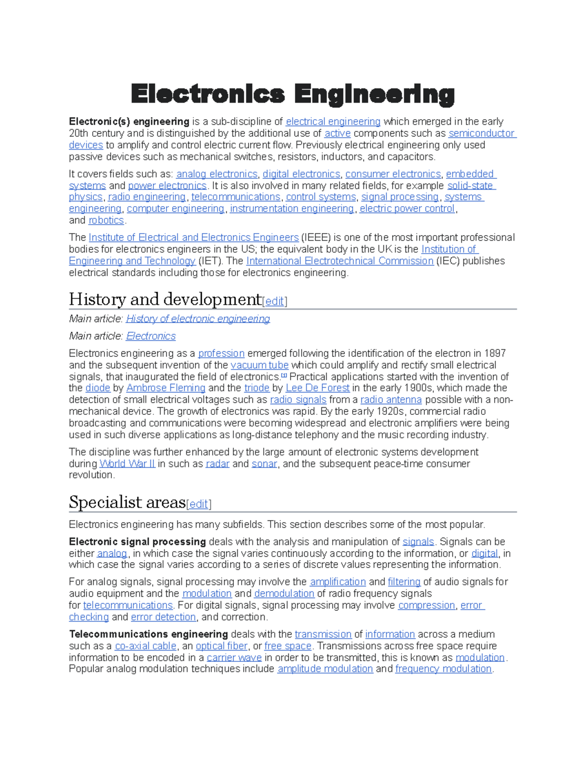 Electronics Engineering - Electronics Engineering Electronic(s ...