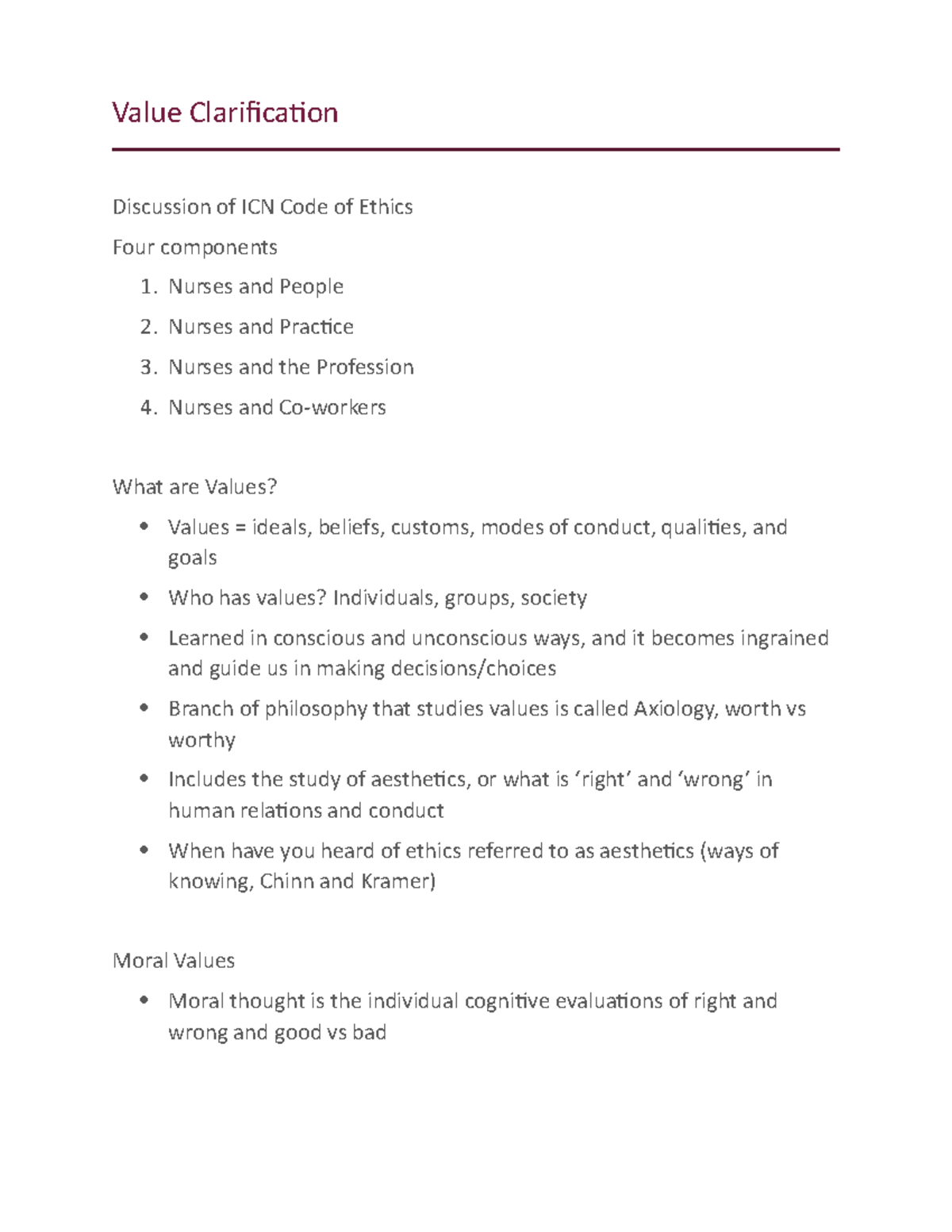 Value Clarification - assorted lecture notes - Value Clarification ...