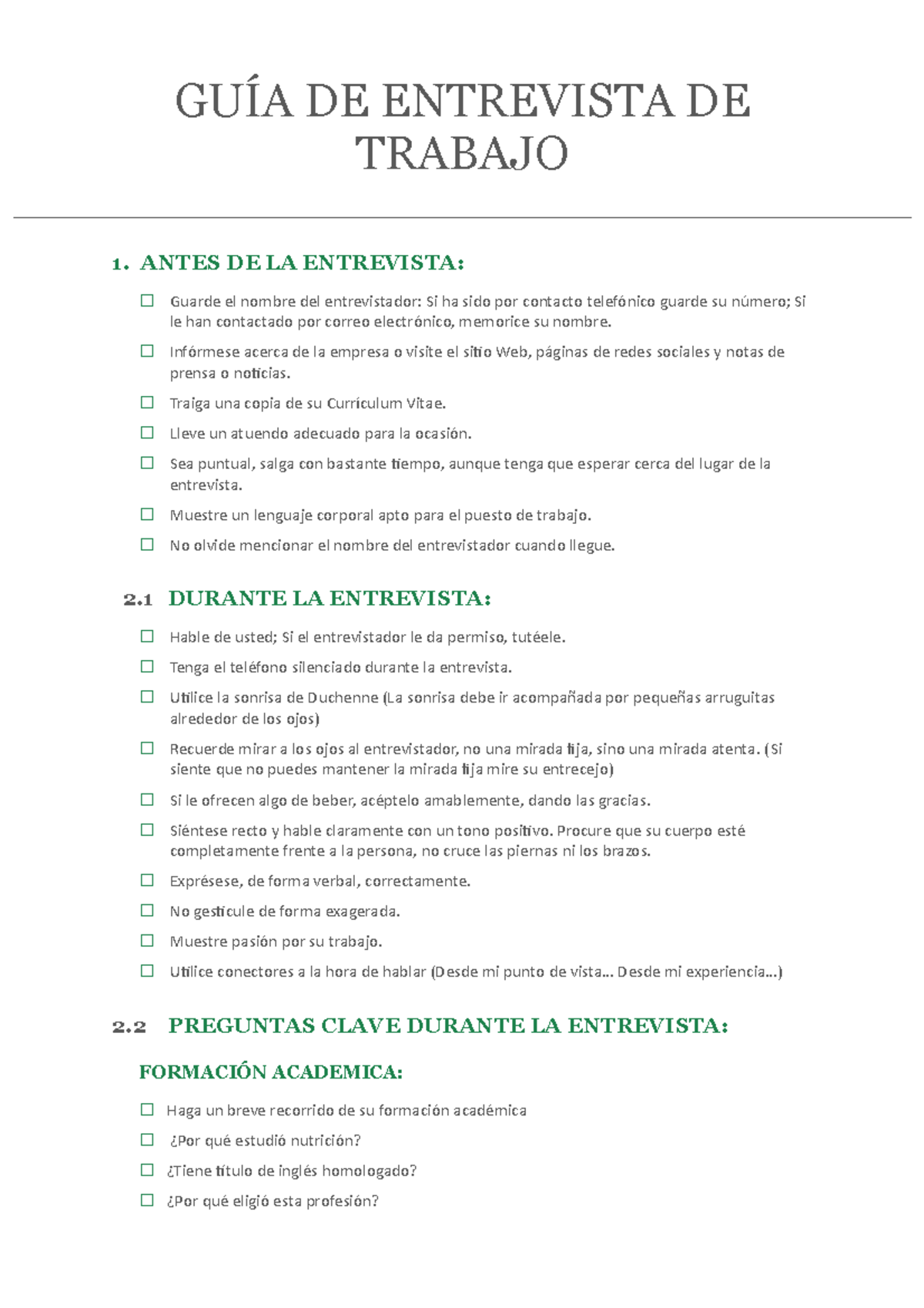 Guía de Entrevista DE trabajo Ejercicio numero 1 2 3 de orientacion ...
