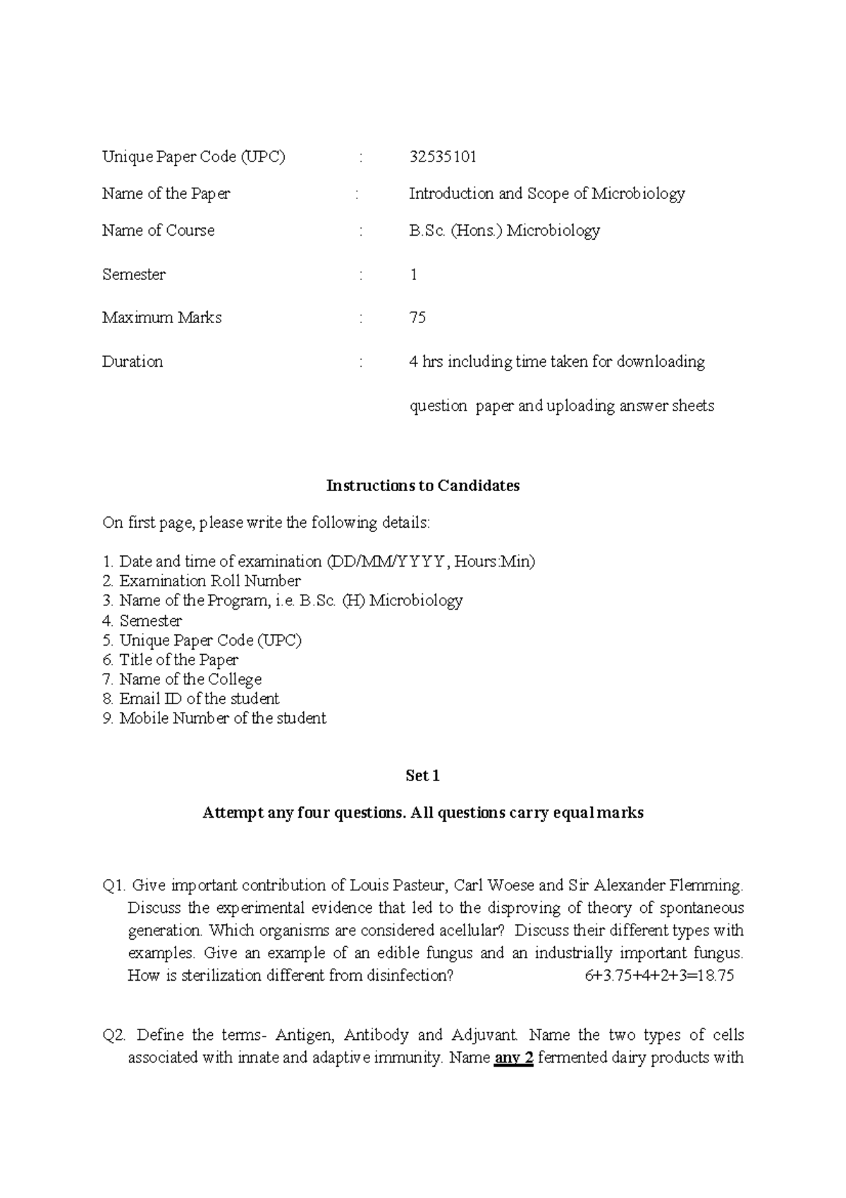 SEM-1 GE Microbiology (2020-21) - Unique Paper Code (UPC) : 32535101 ...
