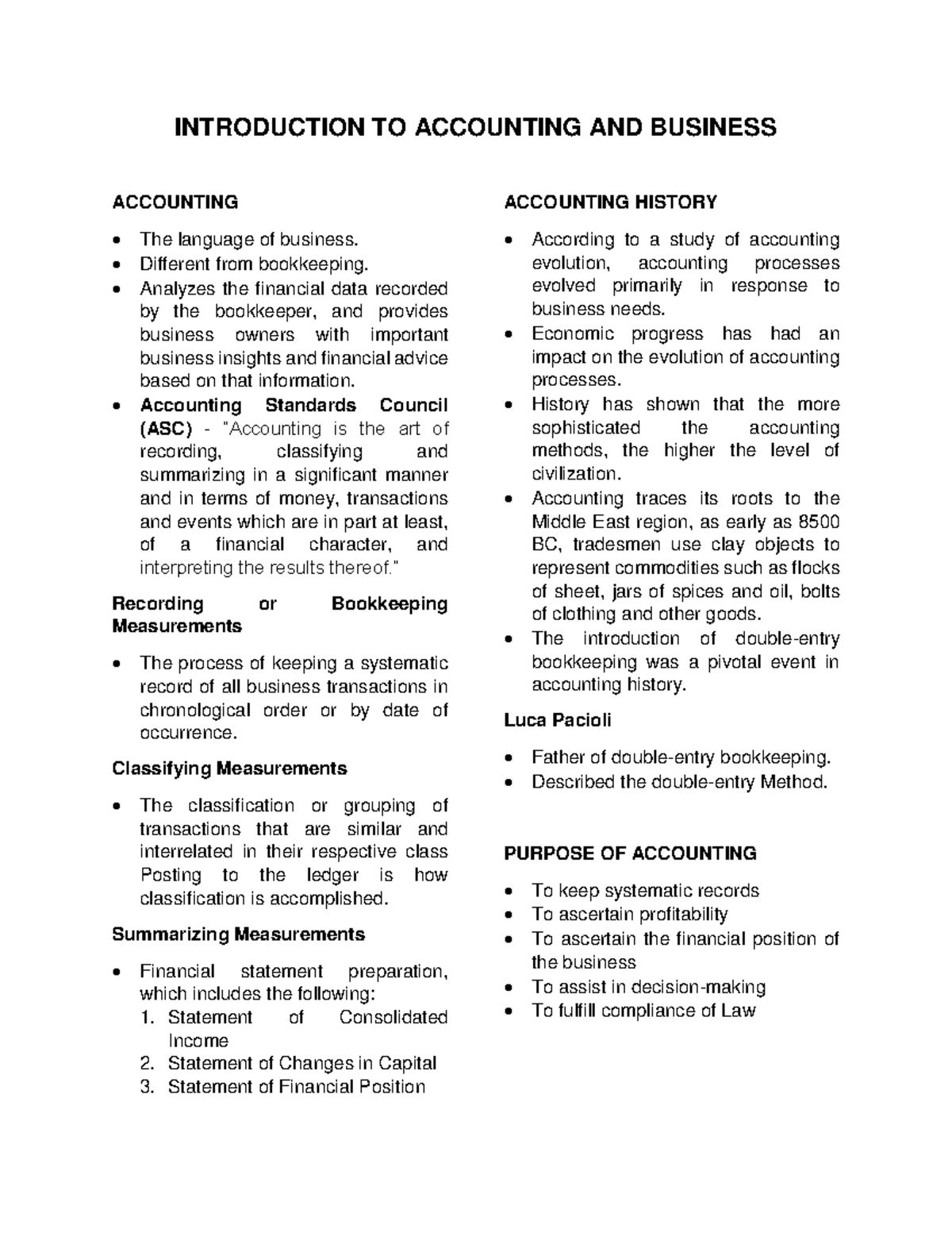 Lecture Notes Introduction TO Accounting AND Business - INTRODUCTION TO ...