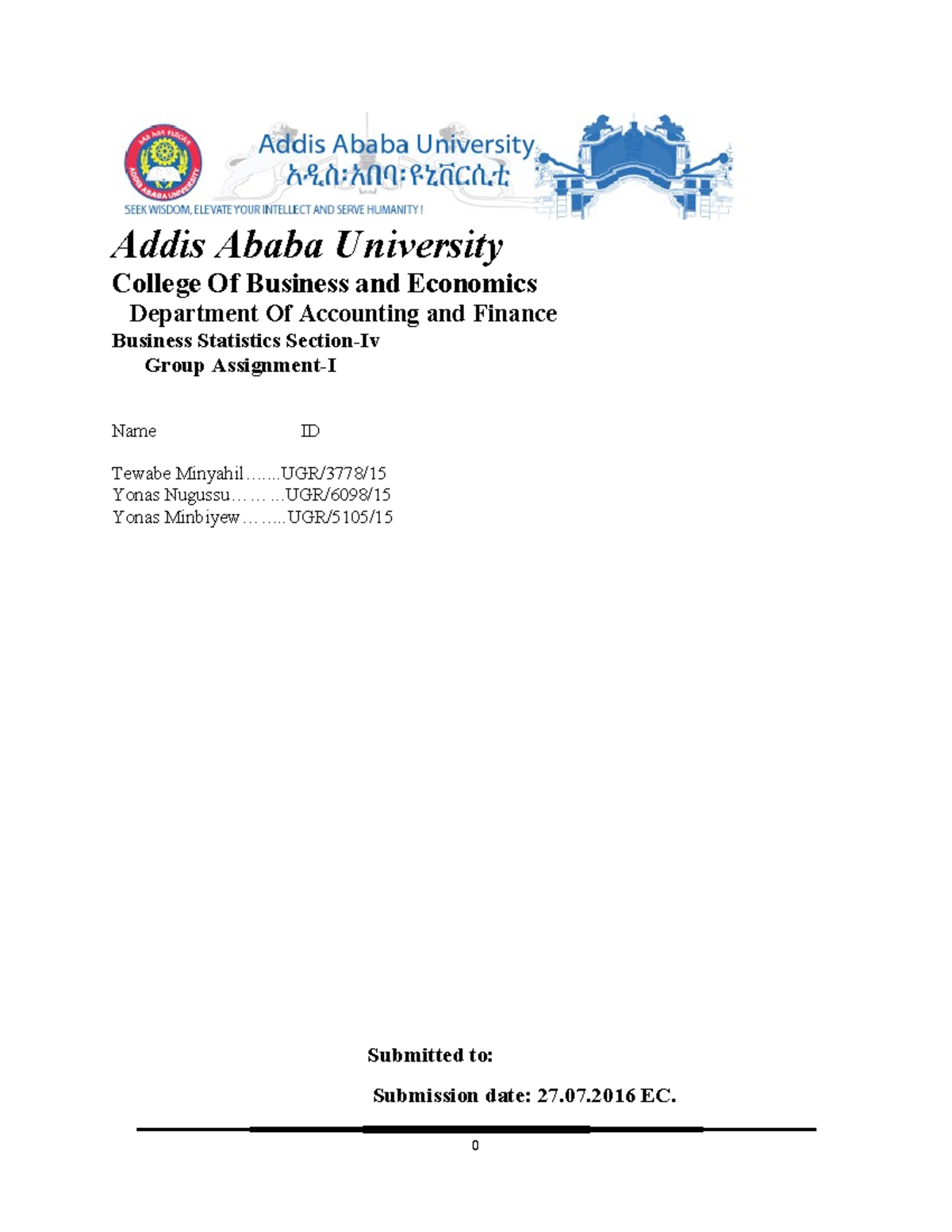 Yonas Stat - Addis Ababa University College Of Business and Economics ...
