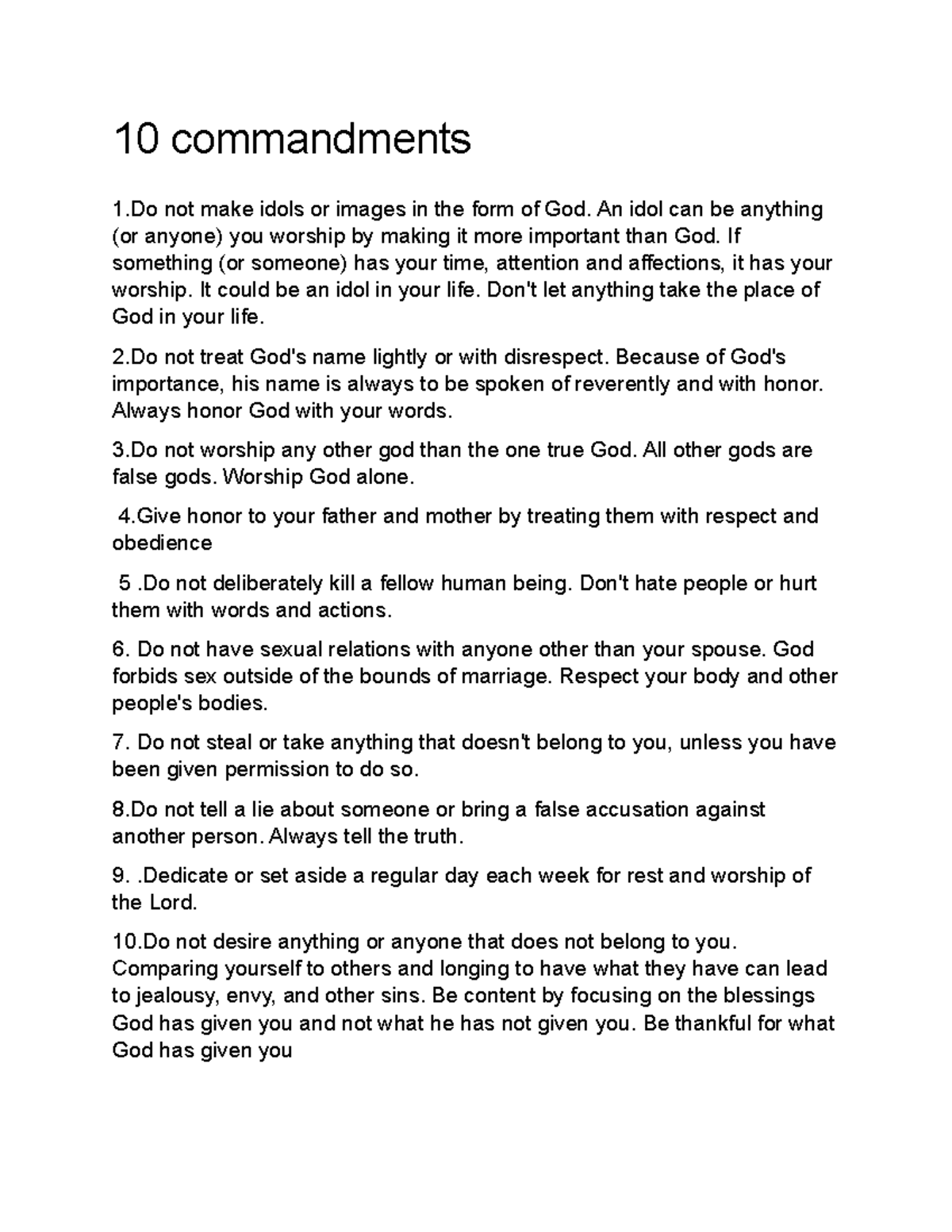 10 commandments lecture notes - 10 commandments 1 not make idols or ...