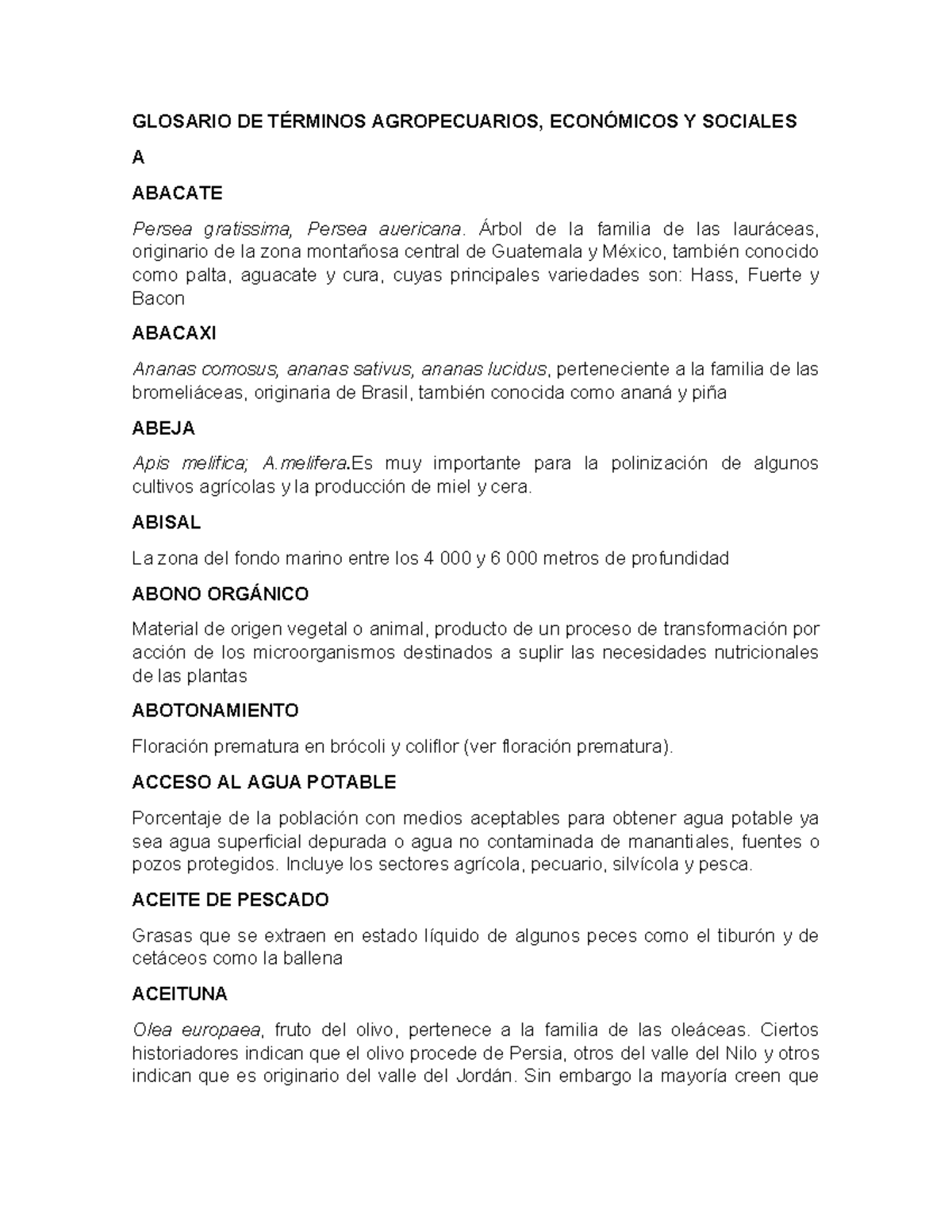 Glosario agropecuario - GLOSARIO DE T.. AGROPECUARIOS, ECON”MICOS Y ...