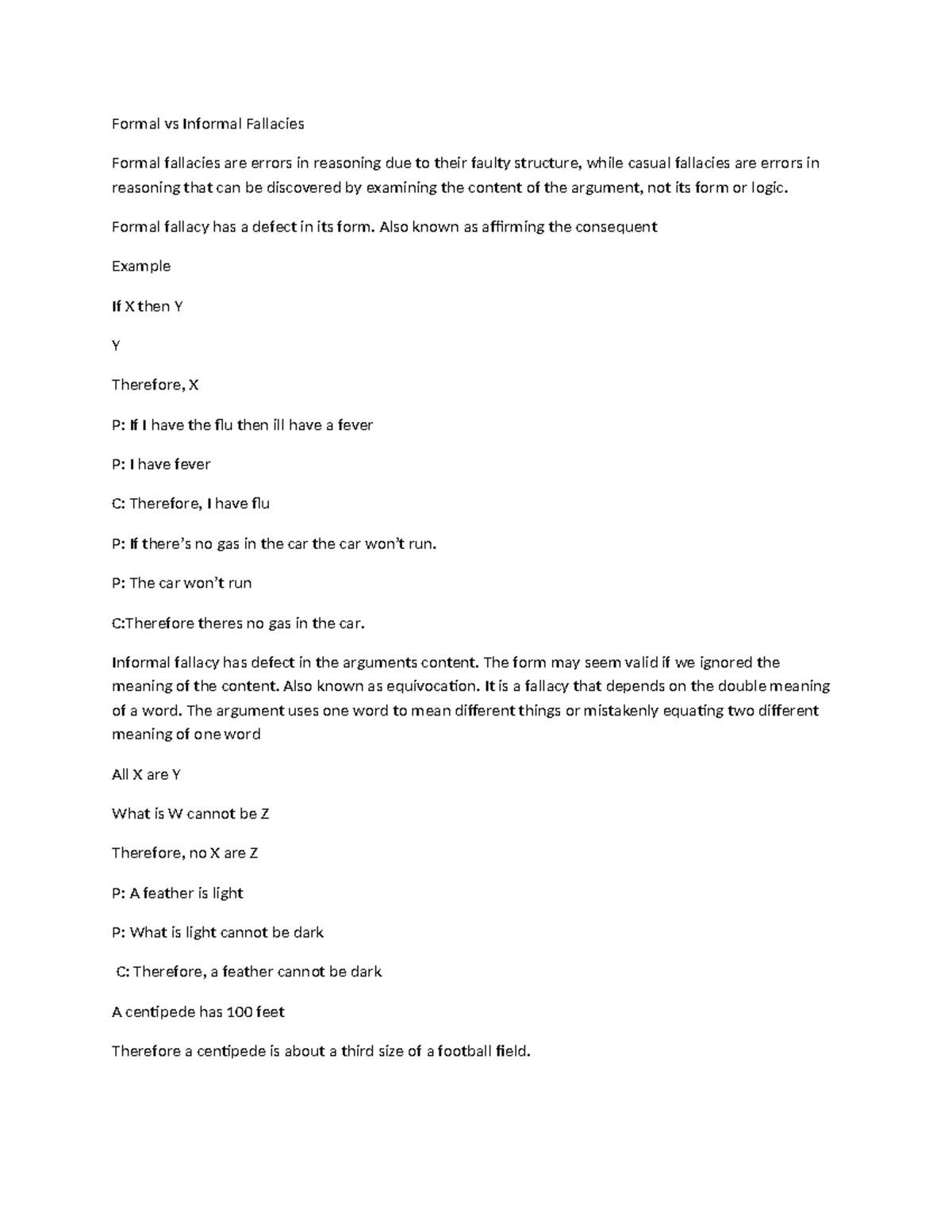 Formal vs Informal Fallacies - Formal vs Informal Fallacies Formal ...