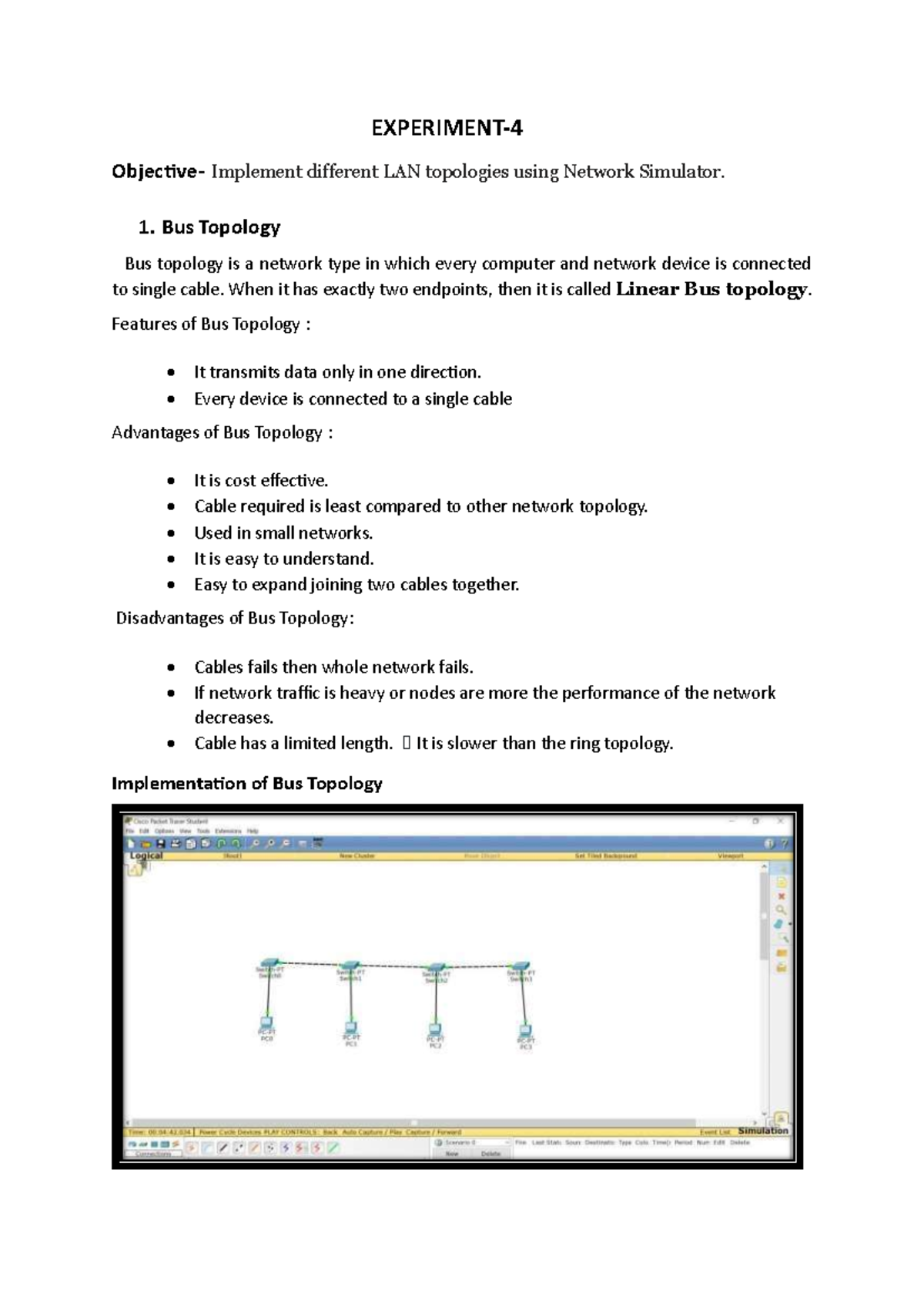 Exp 4 Cn Practical Experiment 4 Objective Implement Different Lan Topologies Using Network