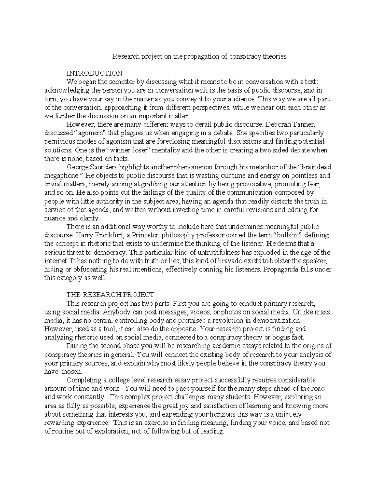 Research project prompt conspiracy theory - Research project on the ...