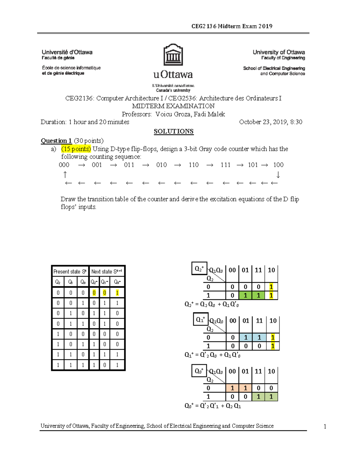 Midterm CEG2136 A F2019 Sol - CEG2136 Midterm Exam 2019 CEG2136 ...