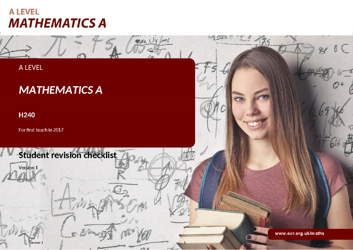594929 student revision checklist - A LEVEL MATHEMATICS A H For first ...