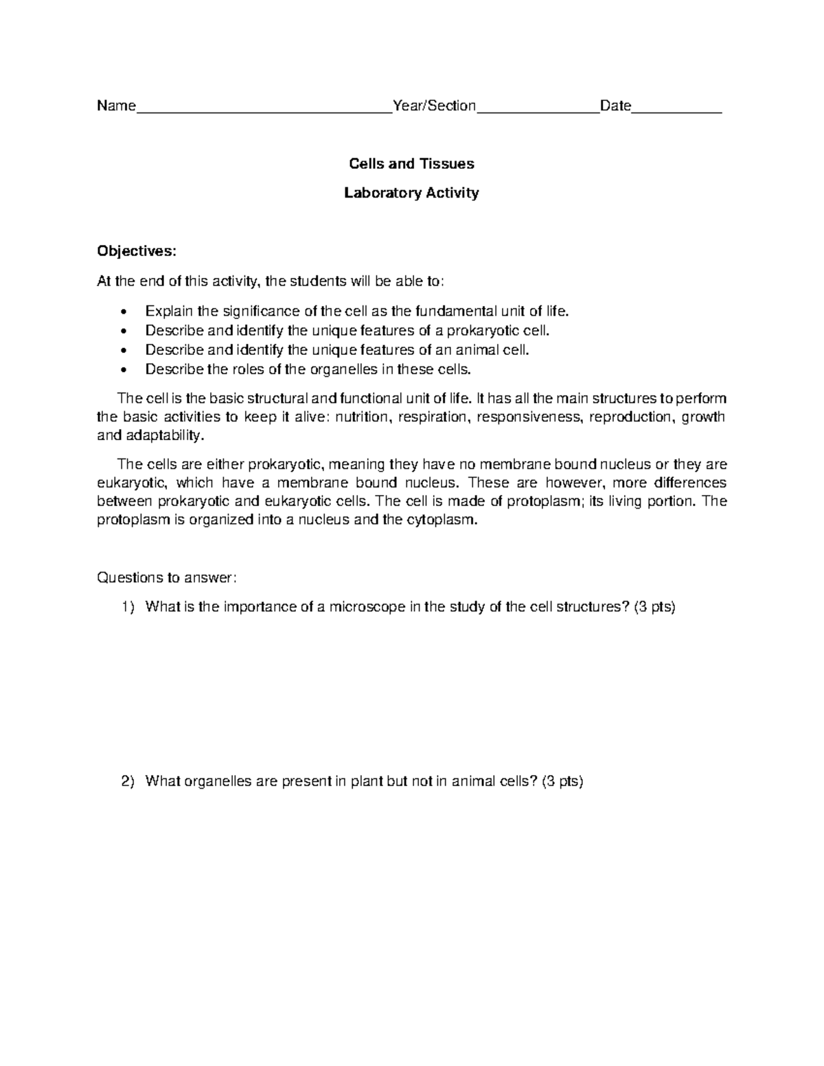 2 Cells & Tissues - 1st semester lecture notes - - Studocu