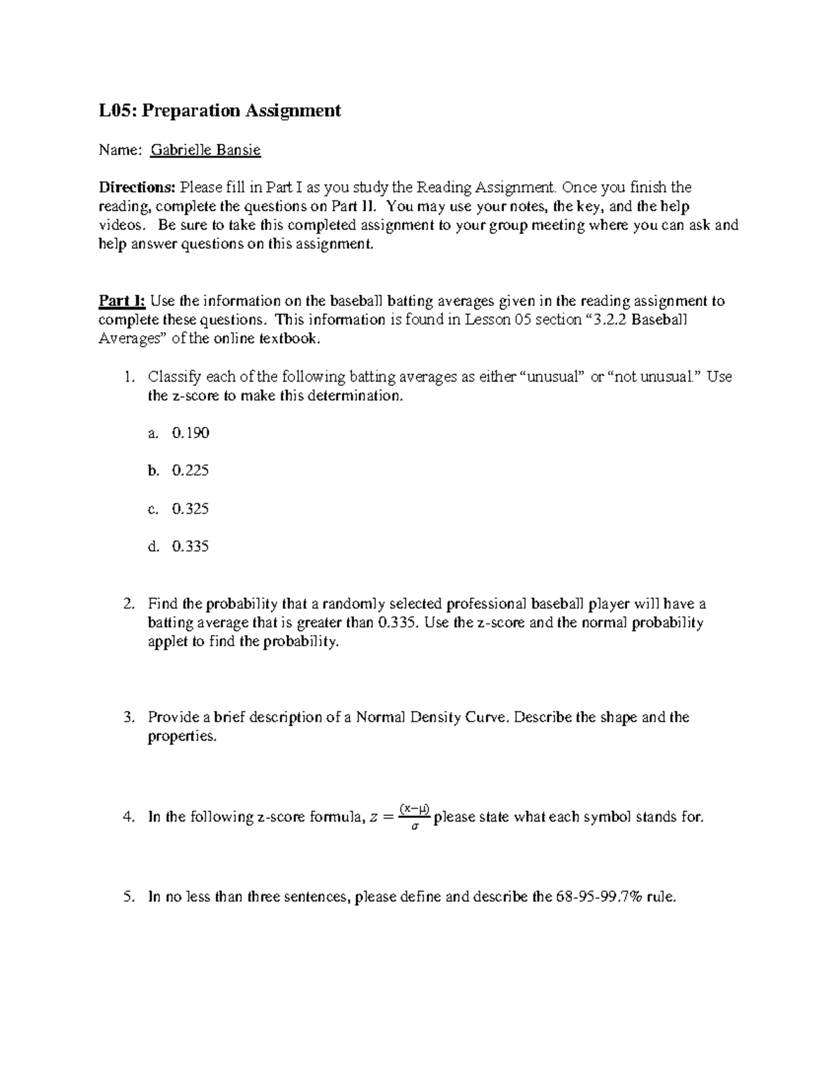Week Two - Lesson Five - Normal Distributions - L05: Preparation ...