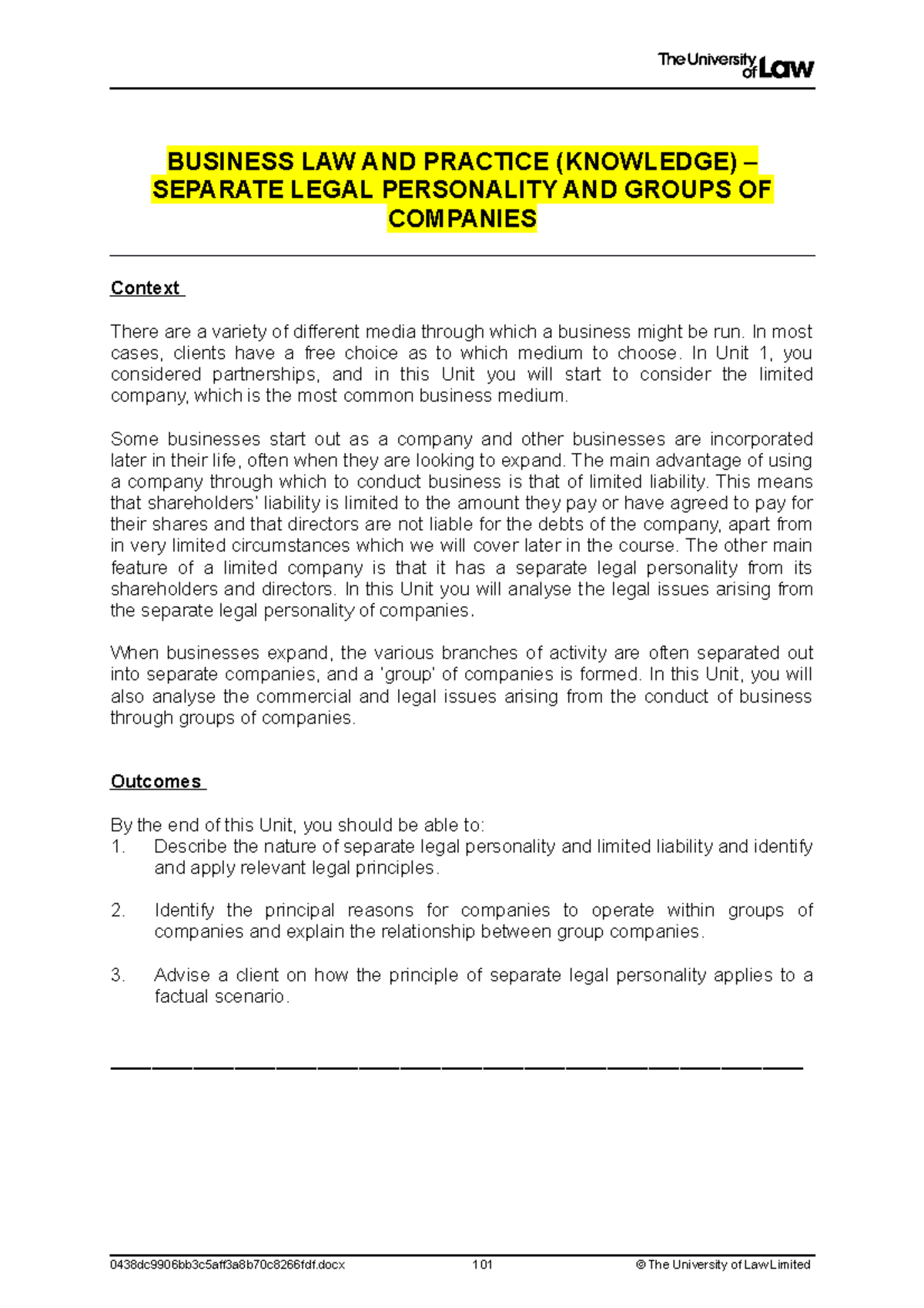 2. Workshop 2 ( Seperate Legal Personality) - BUSINESS LAW AND PRACTICE ...