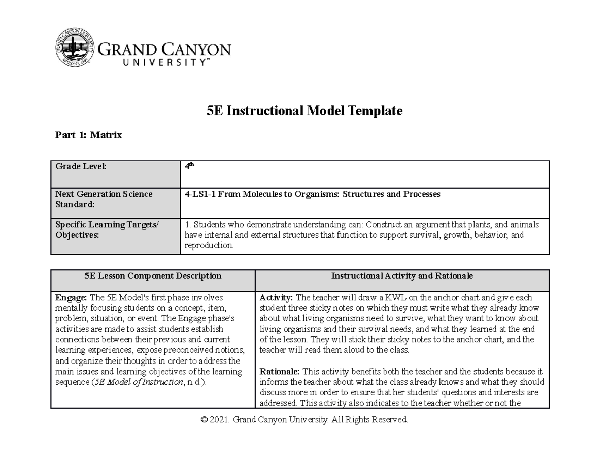ELM 361 RS 5E Instructional Model Template - 5E Instructional Model ...