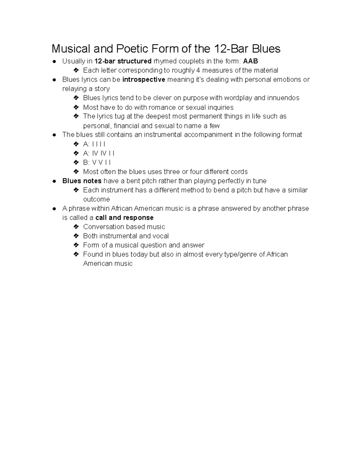 Musical and Poetic Form of the 12-Bar Blues - Studocu