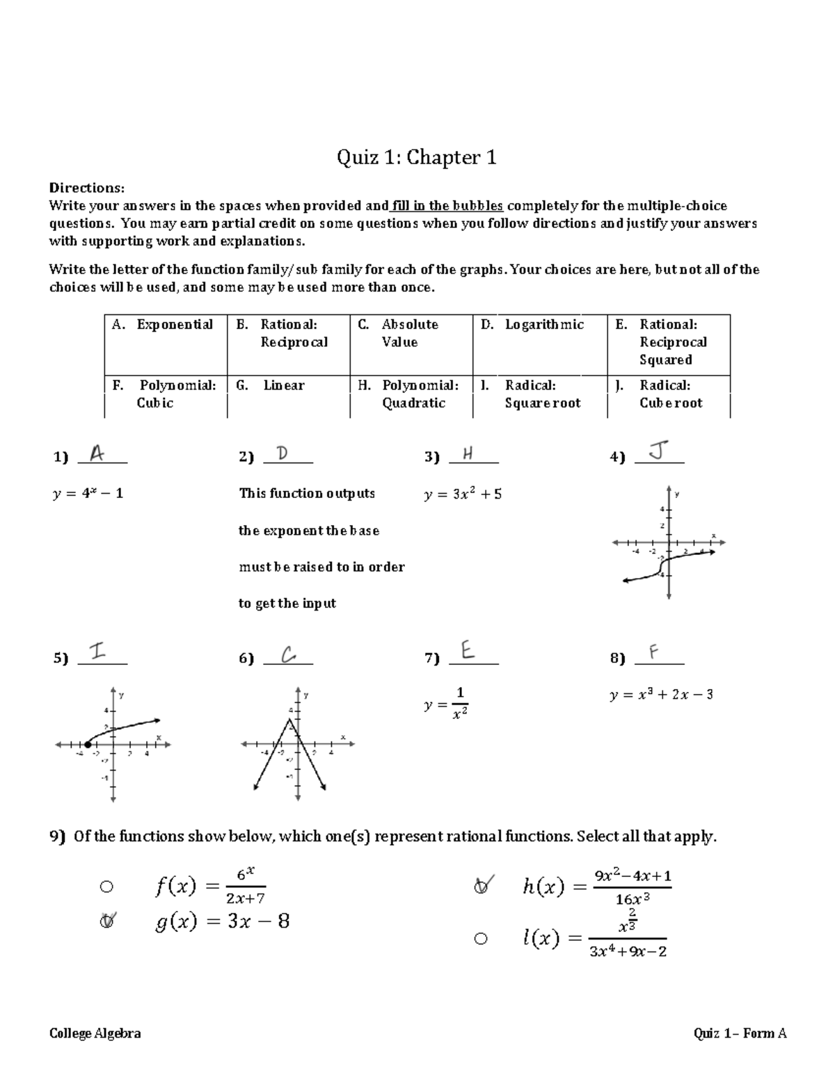 MTH 111 Quiz 1 W22 2 3 - Quiz 1 - College Algebra Quiz 1 – Form A Quiz ...