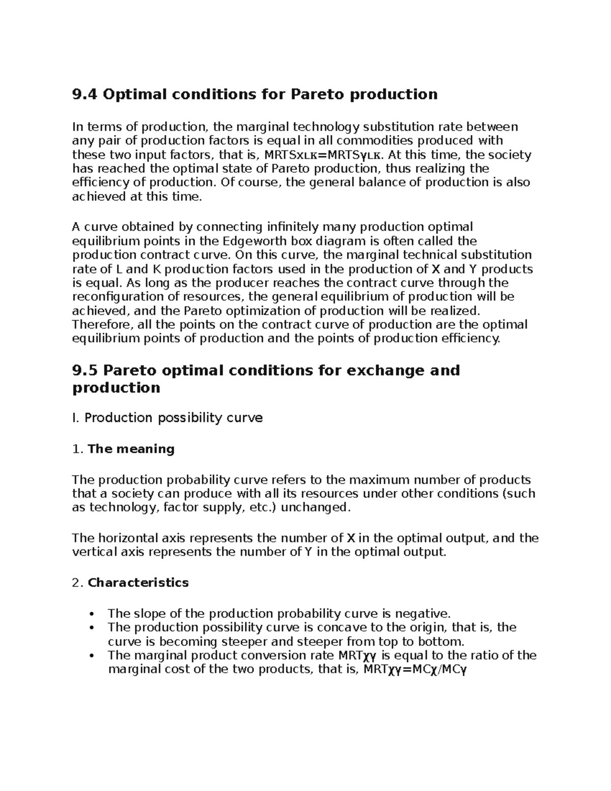 Optimal conditions for Pareto production - At this time, the society ...