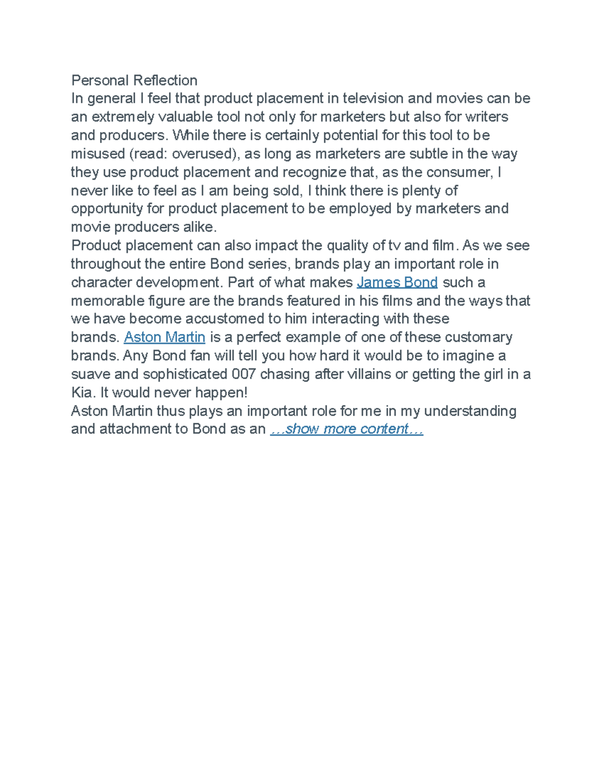 Personal Reflection - Good - Personal Reflection In general I feel that ...