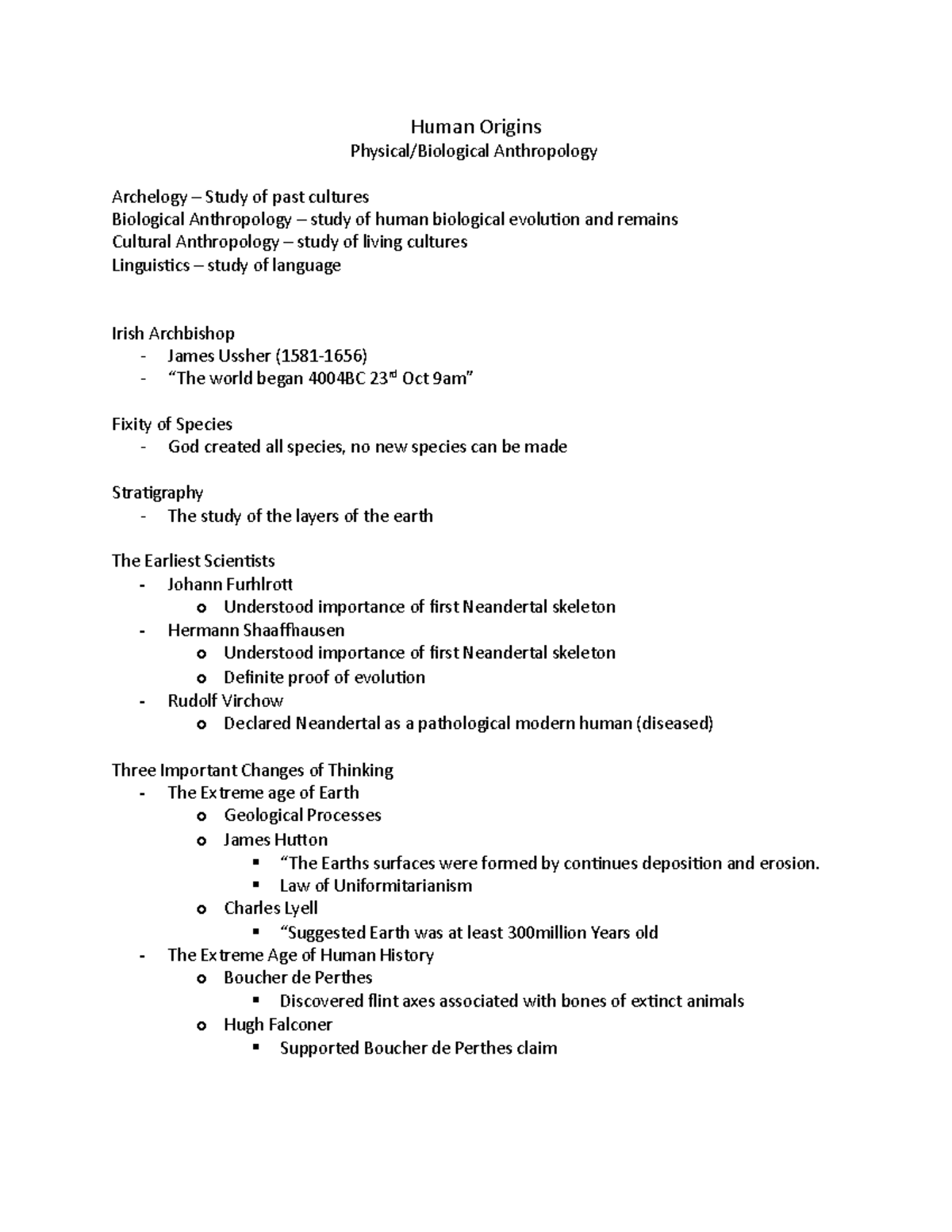 Arch 131 - Lecture notes All - Human Origins Physical/Biological ...
