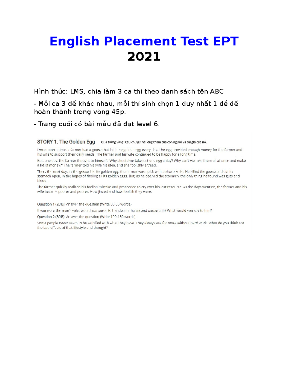 Đề thi Tiếng Anh đầu vào FPT 2021 ( có bài mẫu đạt level 6) - English ...