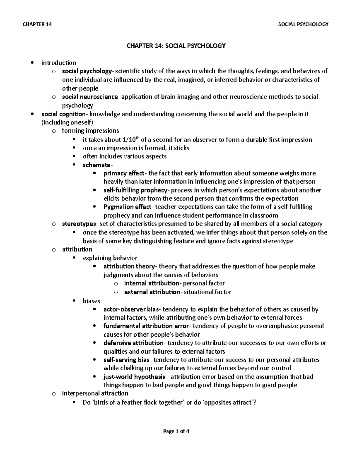 Chapter 14 - Lecture notes 14 - CHAPTER 14: SOCIAL PSYCHOLOGY ...