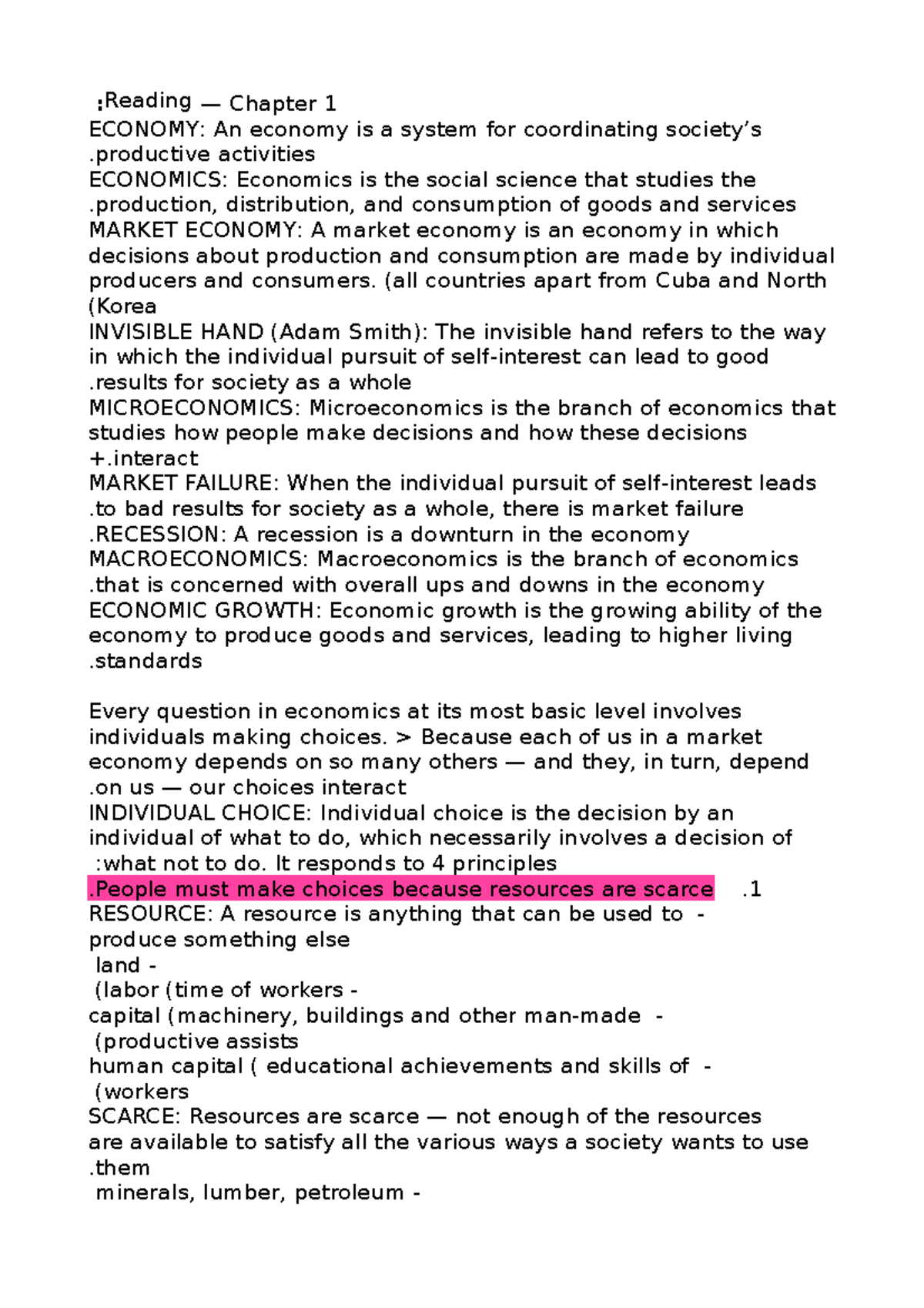 Principle of economics lecture and readign notes - :Reading — Chapter 1 ...