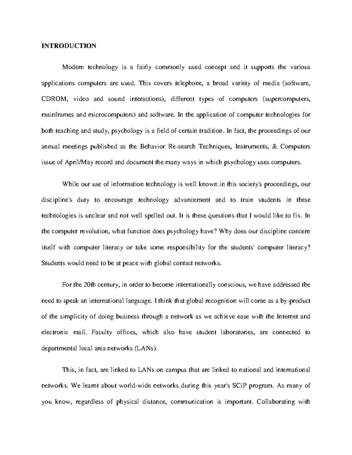 Modern Technology LIving in The IT Era - INTRODUCTION Modern technology ...